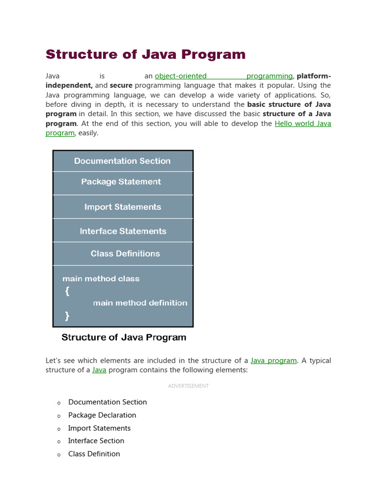 Structure of Java Program | PDF | Class (Computer Programming) | Method ... Structure of Java Program | PDF | Class (Computer Programming) | Method ...