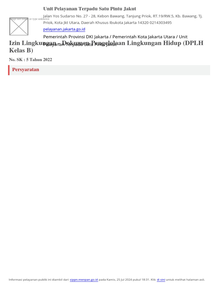 Izin Lingkungan DPLH Kelas B Jakarta | PDF | Hukum