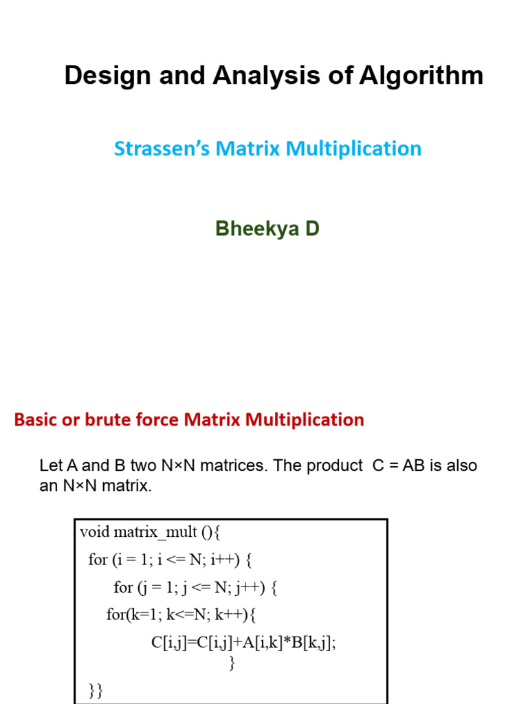 Strassens Matrix Multiplication | PDF | Matrix (Mathematics) | Multiplication
