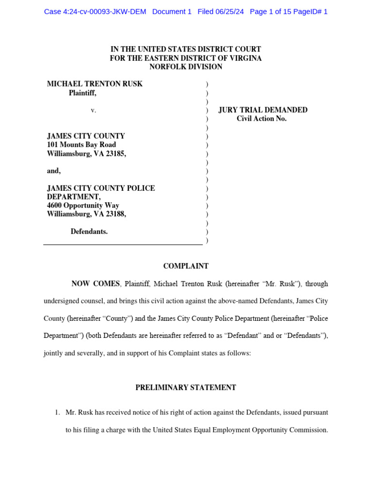 Michael Rusk Complaint | PDF | Sexual Harassment | Hostile Work Environment