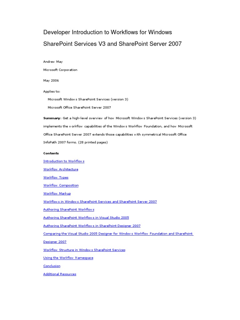 Developer Introduction To Workflows For Windows Share Point Services V3 and Share Point Server ...