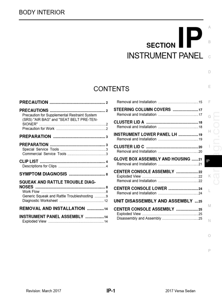 Nissan Versa Sedan 2017 - Instrument Panel | PDF | Airbag | Silicone