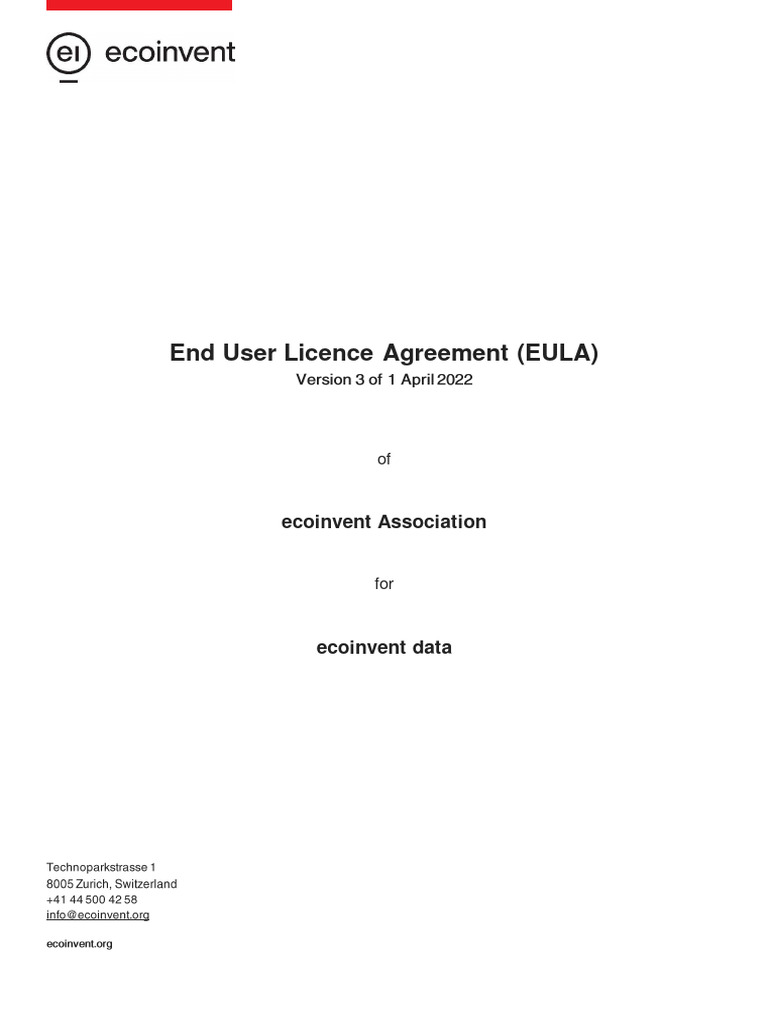 Ecoinvent New-Db-Eula 01 04 2022 | PDF | License | Life Cycle Assessment