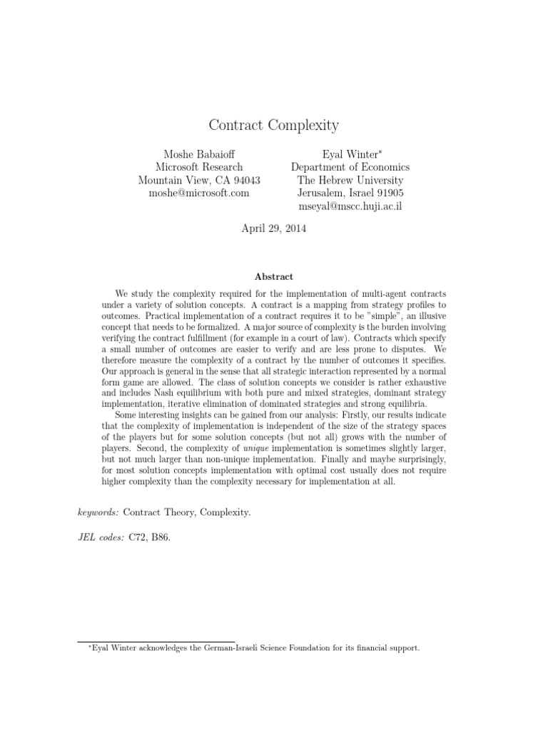 Contract Complexity Main | PDF | Complexity | Evidence