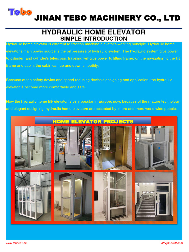 Hydraulic Home Elevator Overview | PDF | Elevator | Door