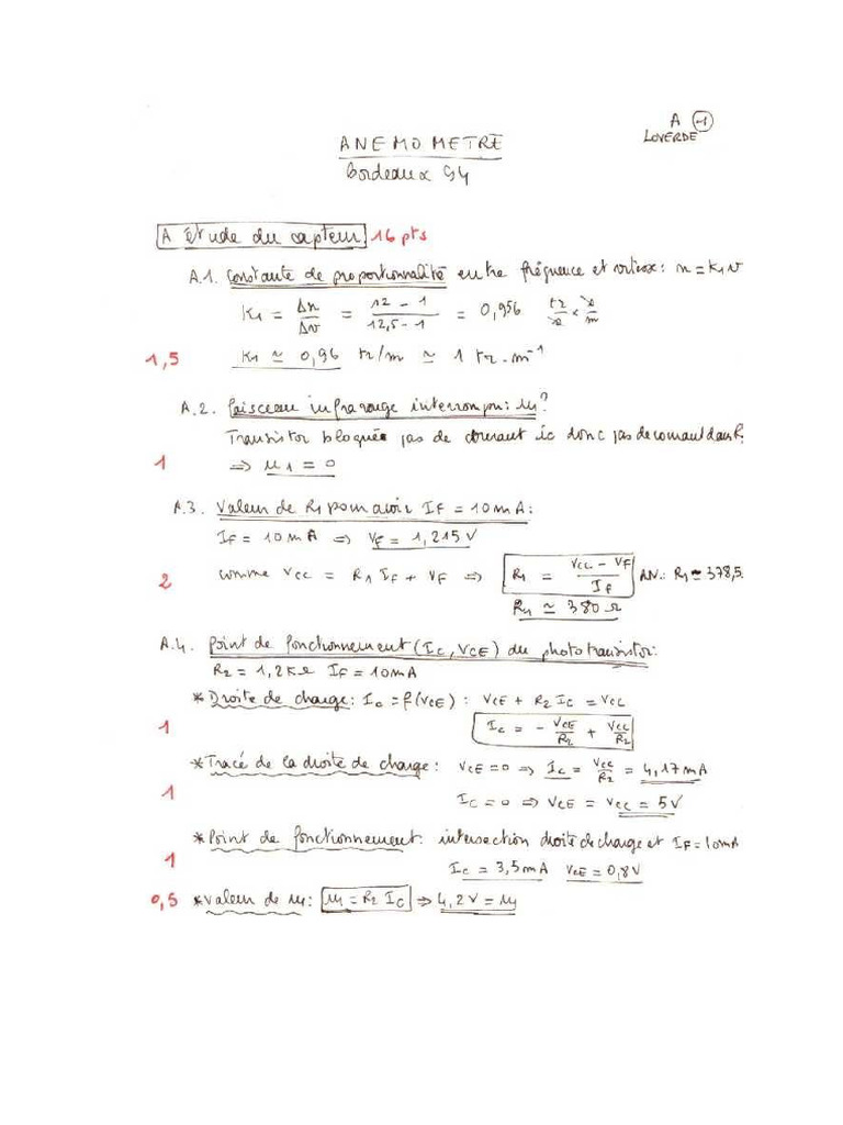 Correction Sujet Principe d'Un Anémomètre | PDF