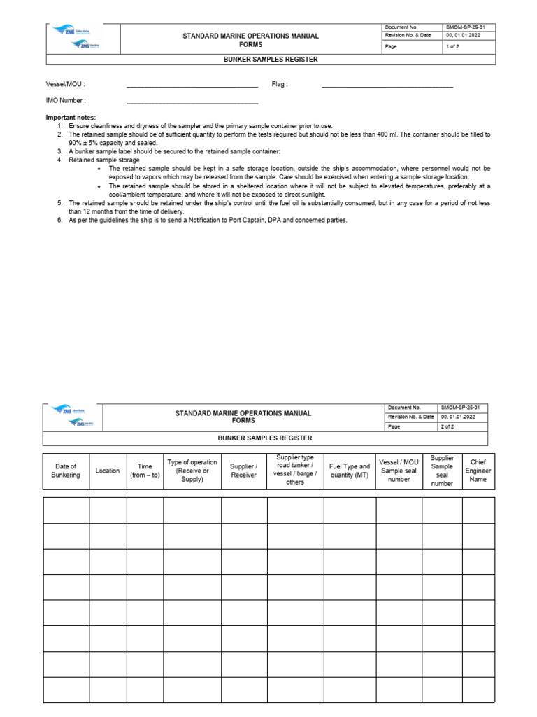 SMOM SP 25 01 Bunker Samples Register | Download Free PDF | Shipping