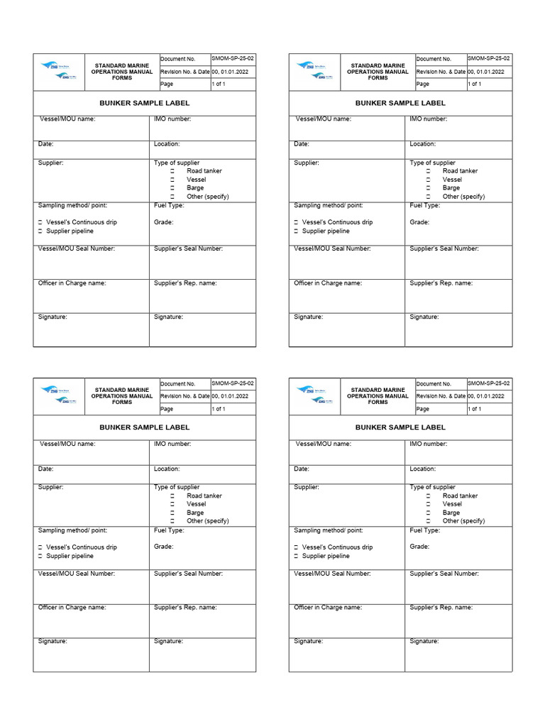 Marine Bunker Sample Label Form | PDF | Shipping | Water Transport