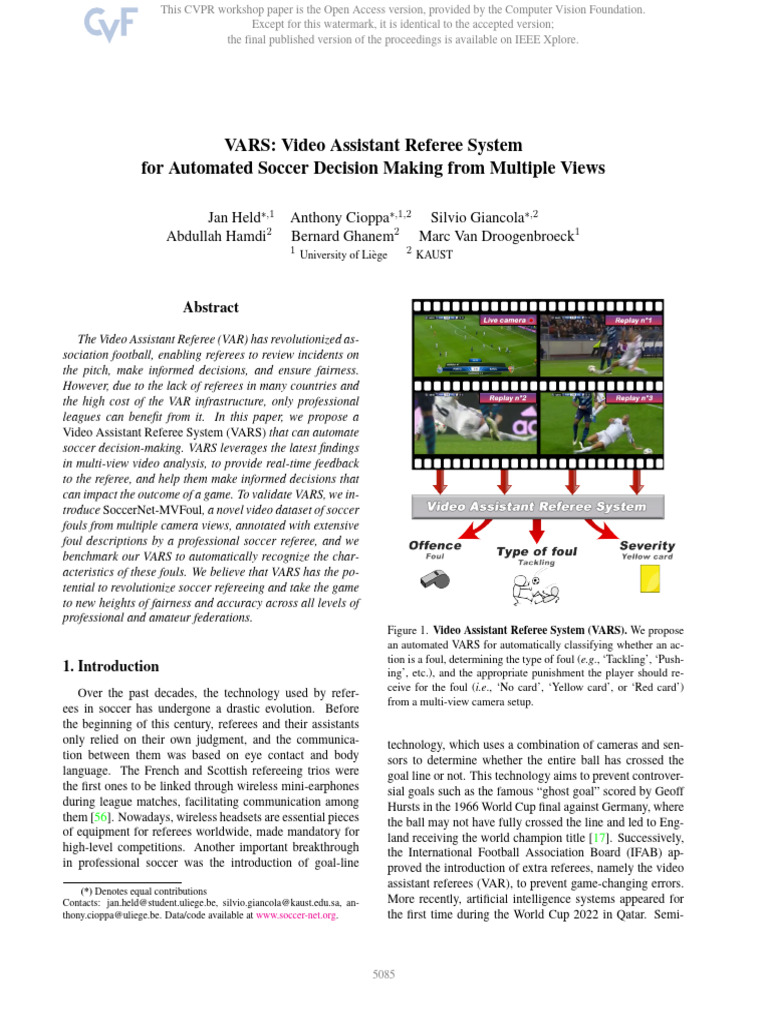 Held VARS Video Assistant Referee System For Automated Soccer Decision ...