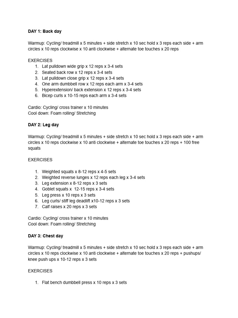 Intermediate Gym Workout Plan PDF | PDF | Weight Training | Physical ...