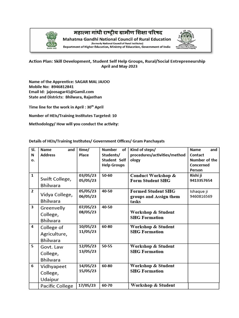 Action Plan For The Skill Development-April and May-2023 | PDF