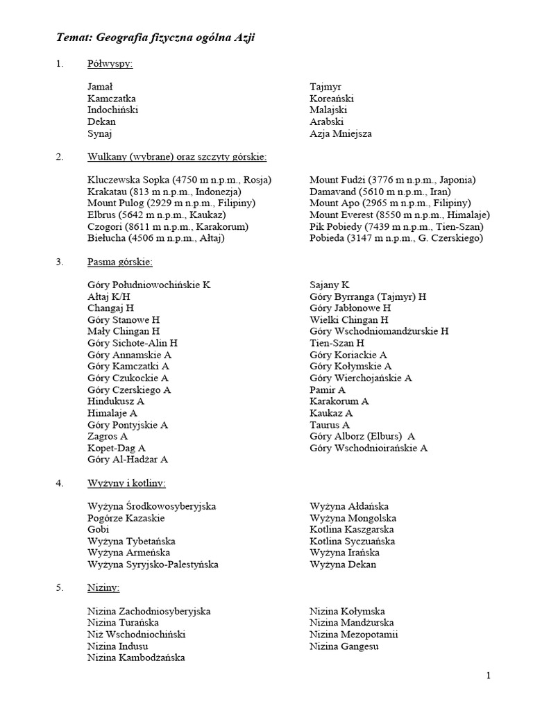 0A GFO 02 Geografia Fizyczna Ogólna Azji II | PDF