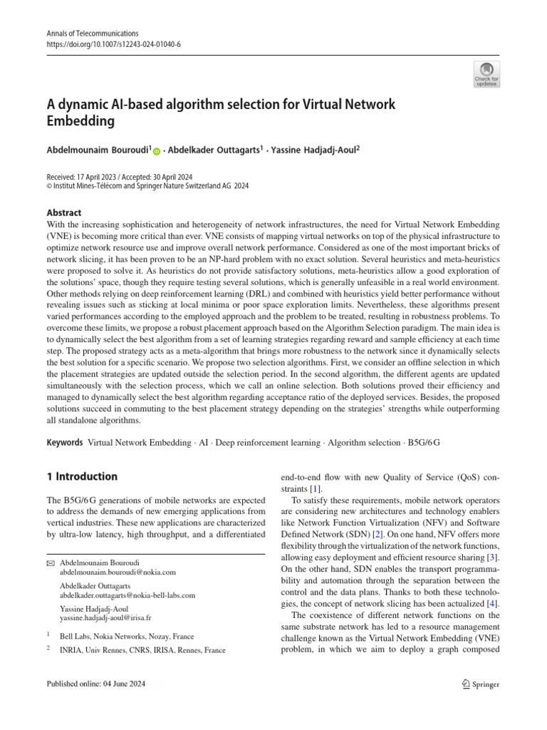 A Dynamic AI-based Algorithm Selection For Virtual Network Embedding ...