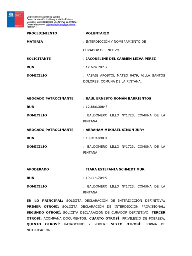 Solicitud de Interdicción (Marlene Toro) | PDF | Documento de identidad | Invalidez