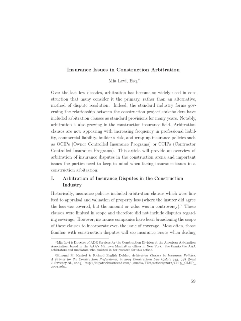 Insurance Issues in Construction Arbitration | PDF | Arbitration ...