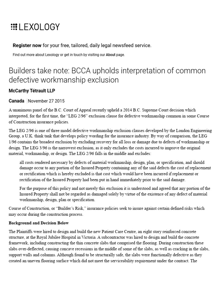 Interpretation of Common Defective Workmanship Exclusion - Lexology ...