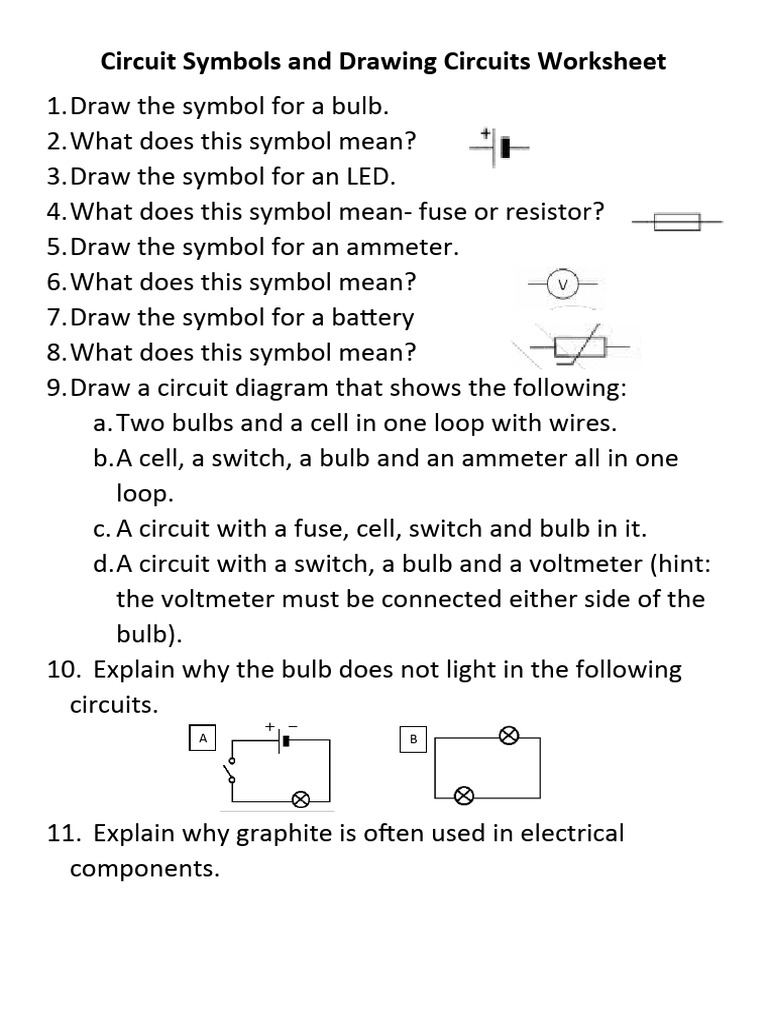 Circuit Symbols and Drawing Circuits Worksheet | PDF | Electrical ...