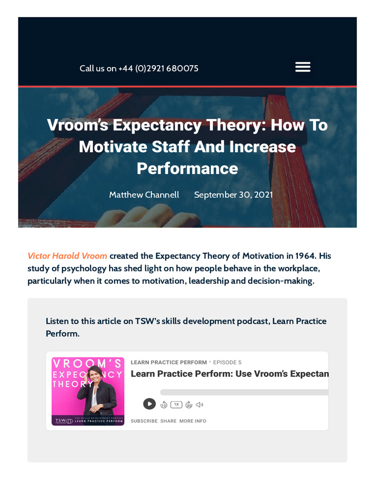 Vroom's Expectancy Theory: How To Motivate Staff and Increase Performance | PDF | Motivational ...