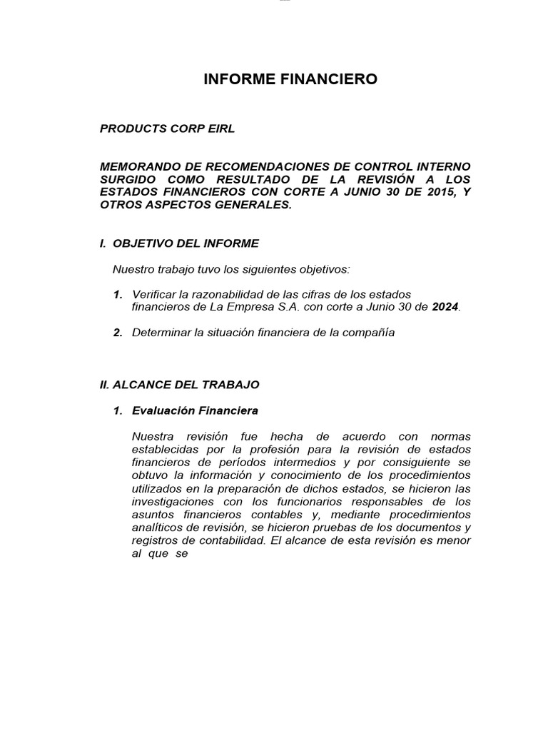 Modelo de Informe Financiero | PDF | Estado financiero | Contabilidad