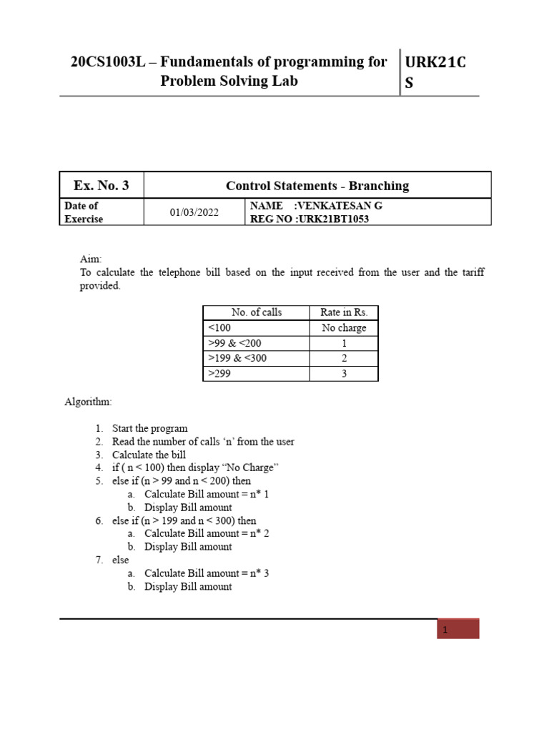 Exp No 3 Fundamentals Of Programming For Problem Solving Pdf Body Mass Index Computer