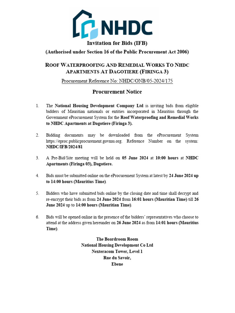 Mauritian Contractors Bid Invitation | PDF | Private Law | Justice
