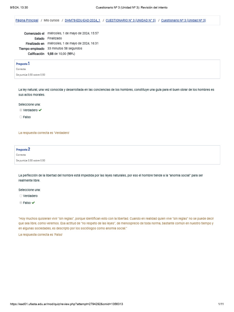 Etica y Deontologia Cuestionario No 3 Unidad No 3 Revision Del Intento | PDF | Moralidad | Razón
