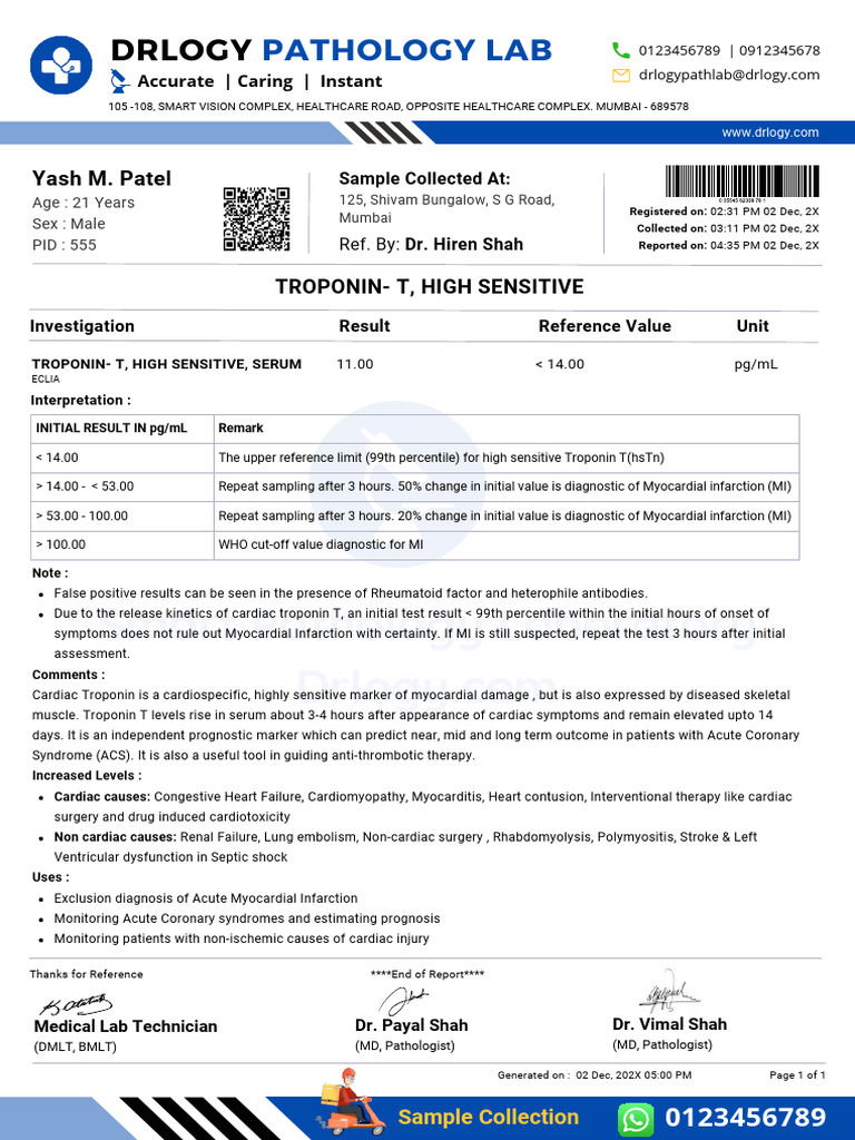 Troponin T Test Report Summary | PDF | Medicine | Medical Specialties