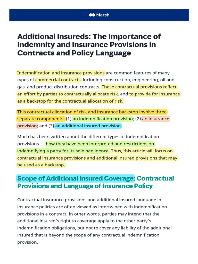 Additional Insureds - The Importance of Indemnity and Insurance ...