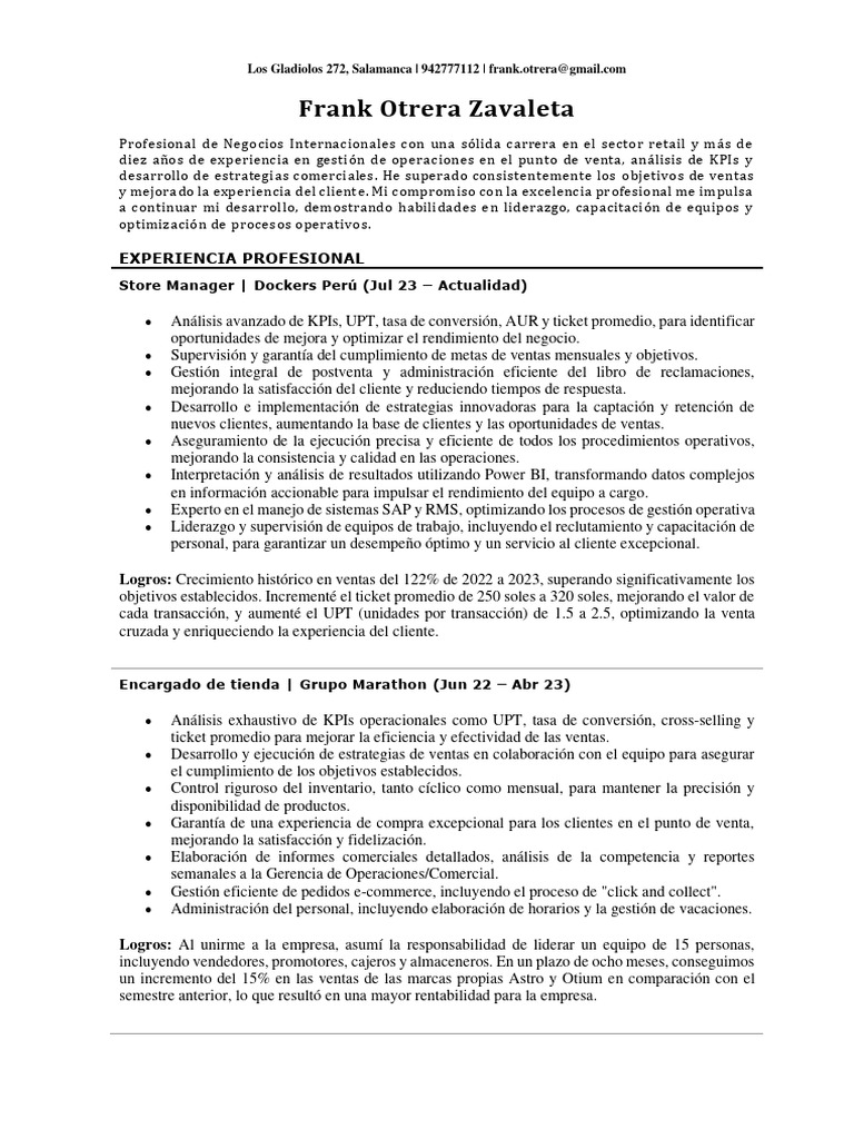 CV Frank | PDF | Business | Negocios económicos