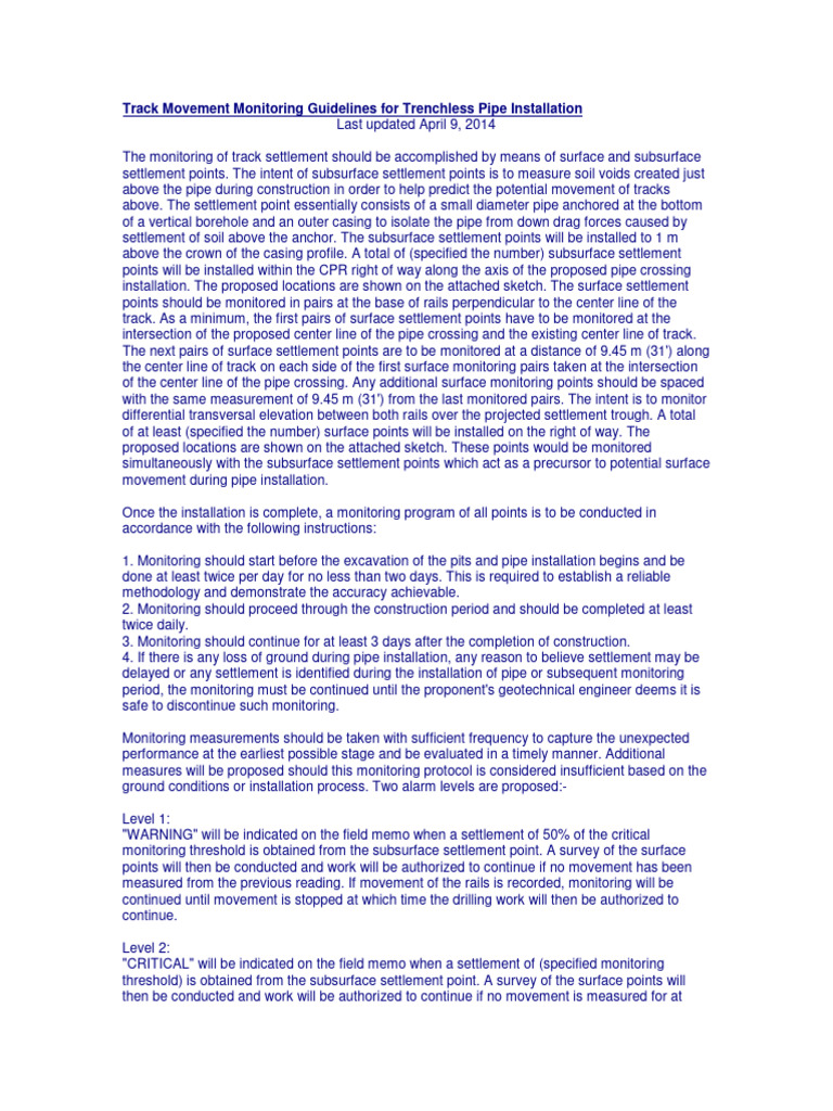 Track Movement Monitoring Guidelines For Trenchless Pipe Installation ...