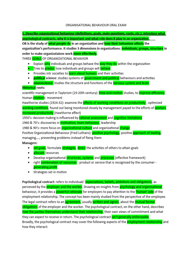 Organisational Behaviour Oral Exam | PDF | Leadership | Attitude ...
