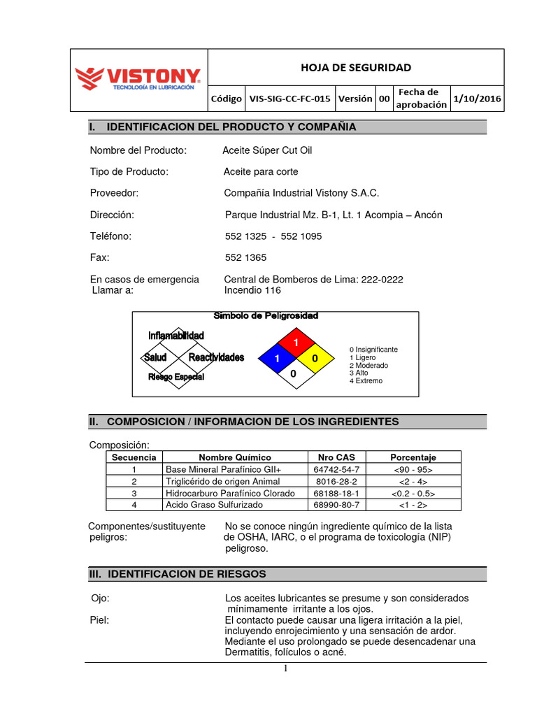MSDS Super Cut Oil | PDF | Agua | Combustión
