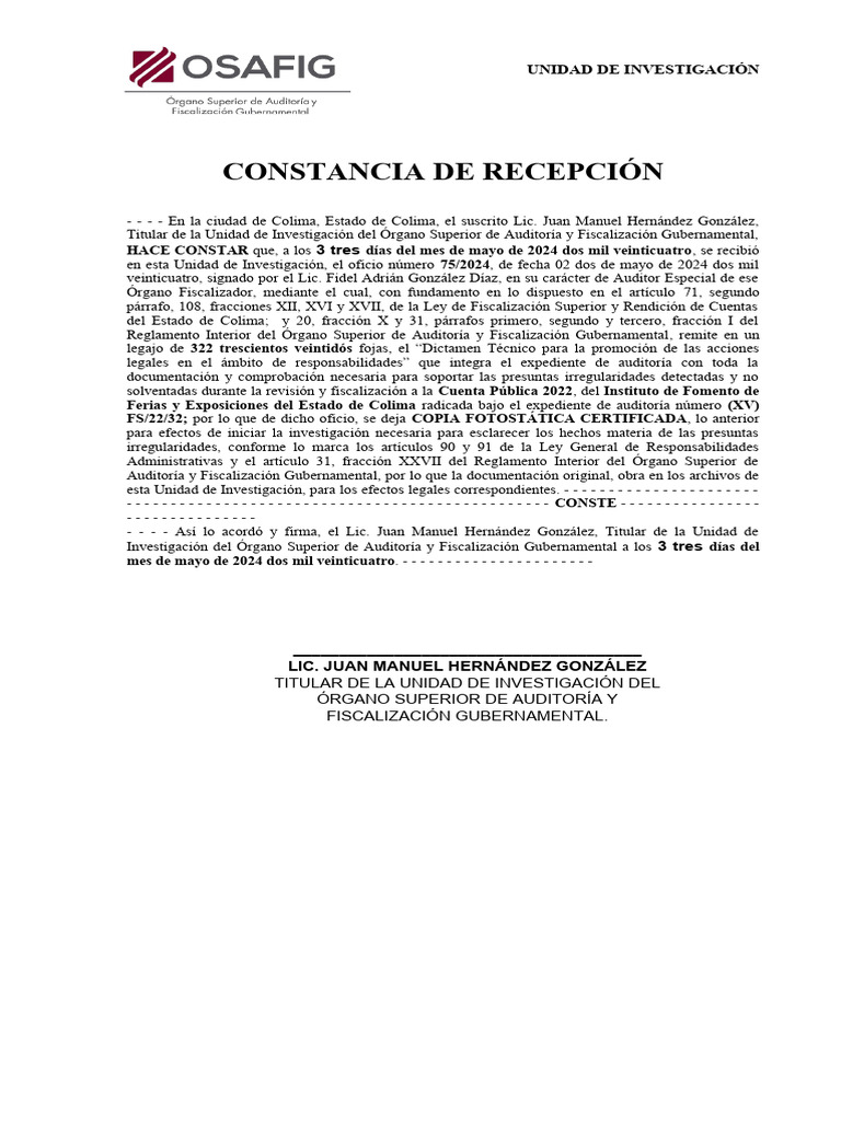 Constancia de Recepción | PDF | Gobierno