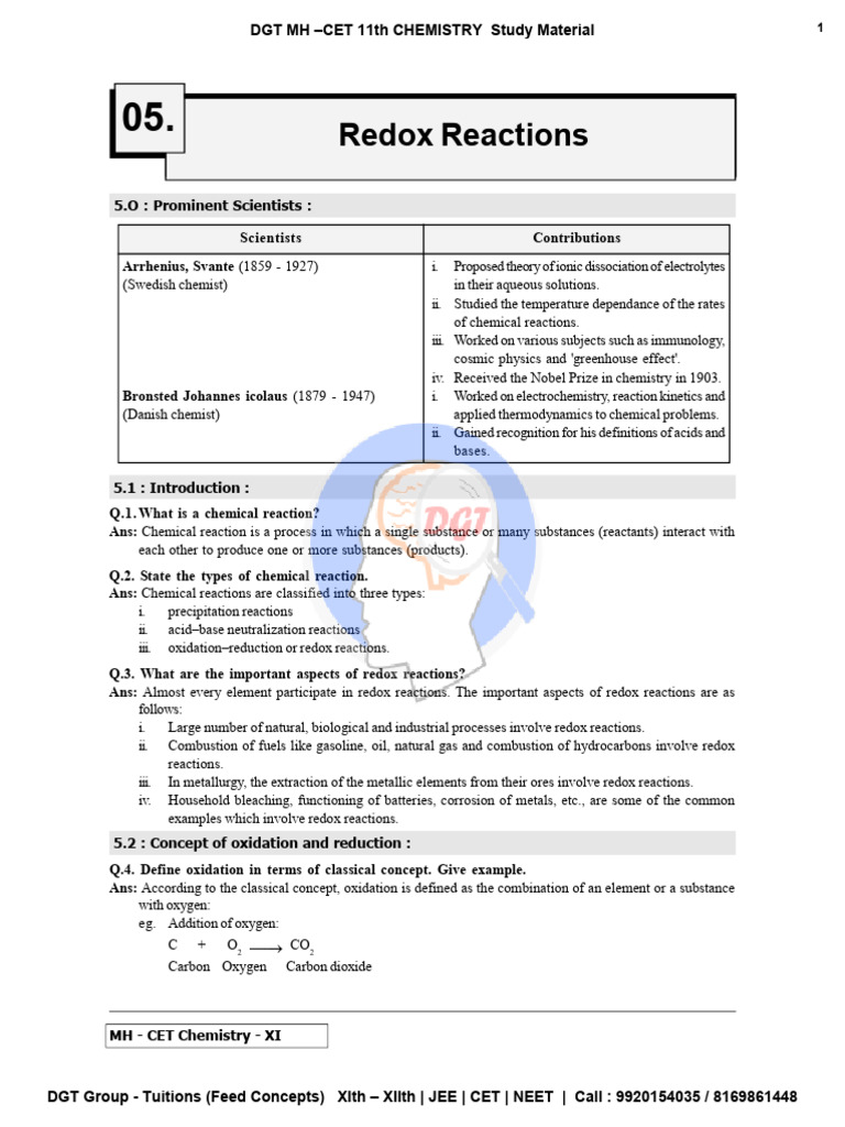 DGT Redox Reaction | PDF | Chemical Reactions | Ion