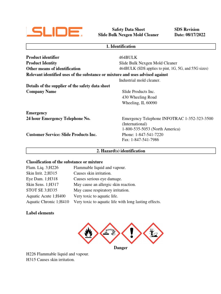 Slide 464bulk MX Nexgen Mold Cleaner SDS | PDF | Toxicity | Dangerous Goods