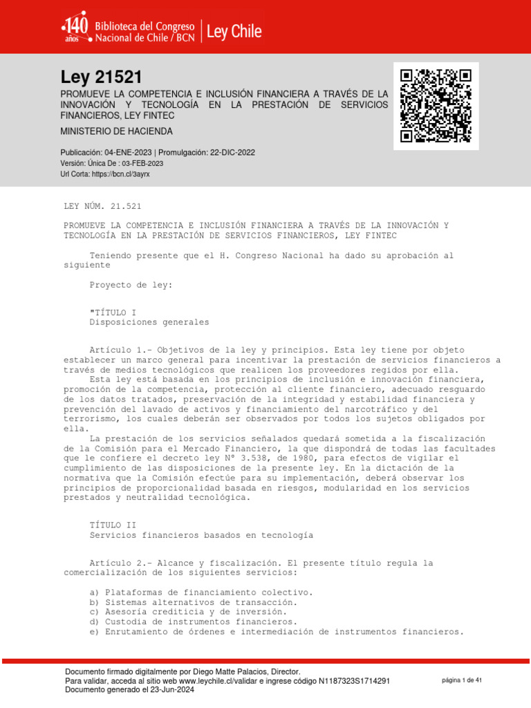 Ley 21521 - 04 ENE 2023 | PDF | Bolsa | Comisión Europea
