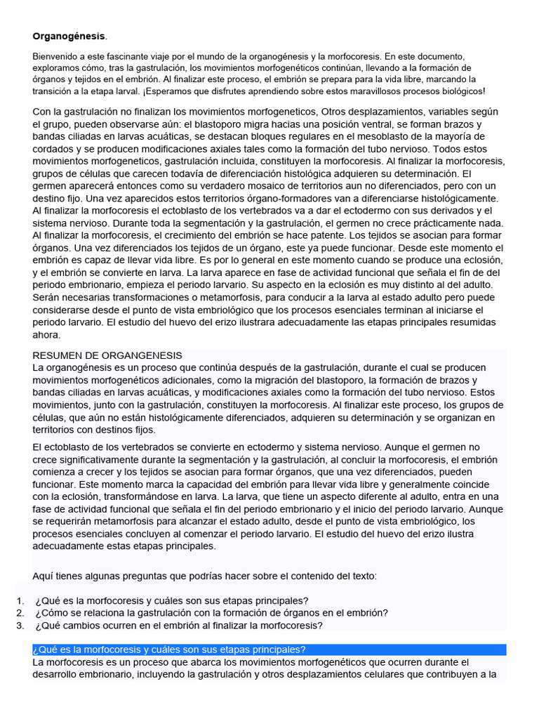 Organogenesis | PDF | Embrión | Ciencias de la vida