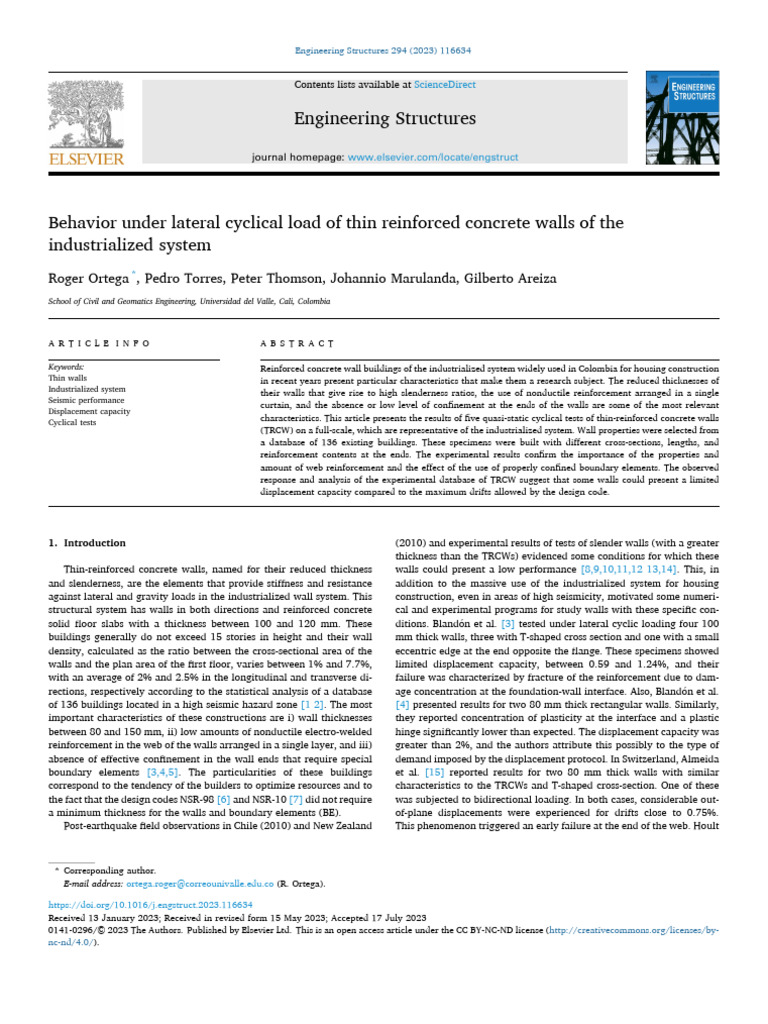 Behavior Under Cyclical Load of Thin Reinforced Concrete Walls of The ...