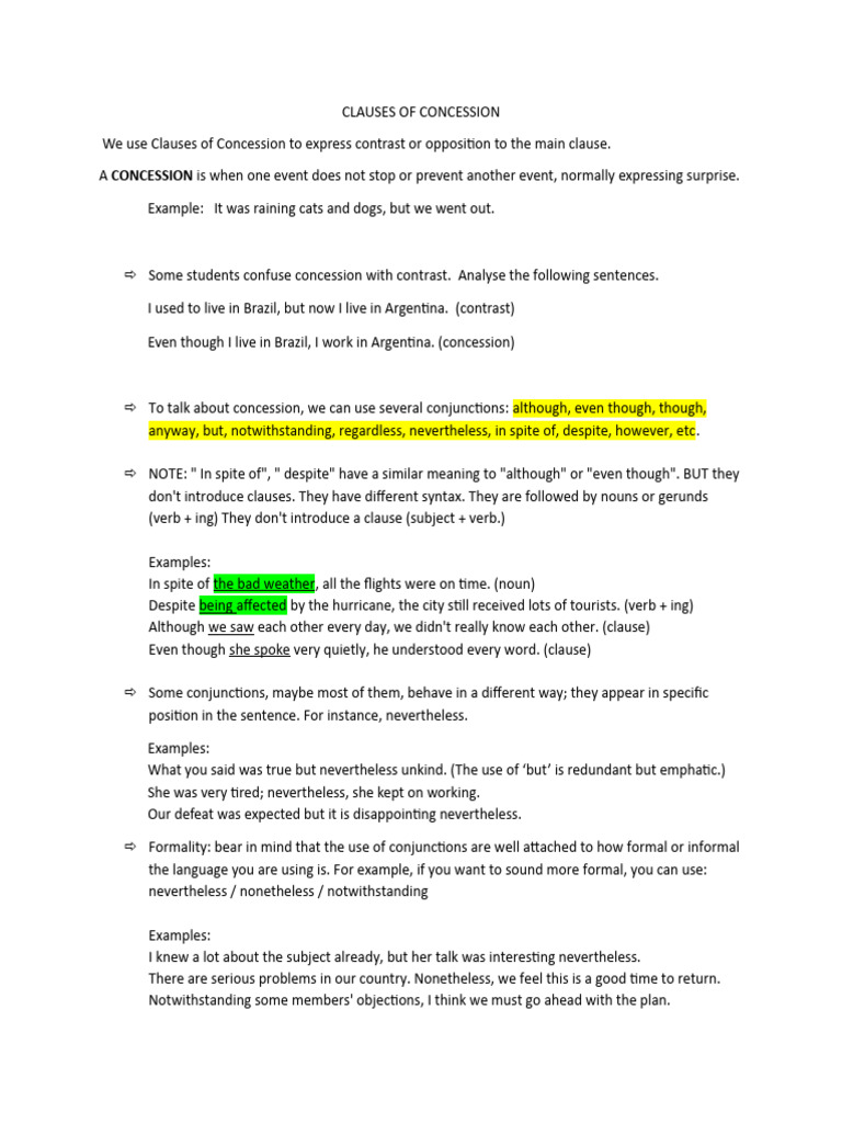 CLAUSES OF CONCESSION | Download Free PDF | Clause | Sentence (Linguistics)