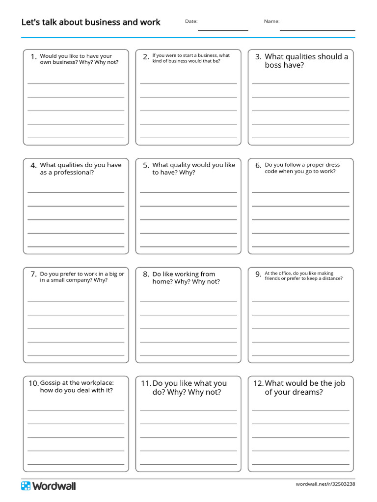 Lets Talk About Business and Work Writing Frame | PDF