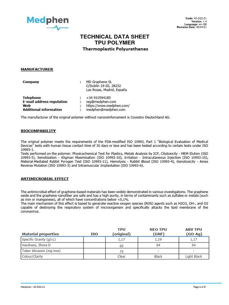TPU Polymer Technical Data Sheet | PDF | Materials | Chemical Substances