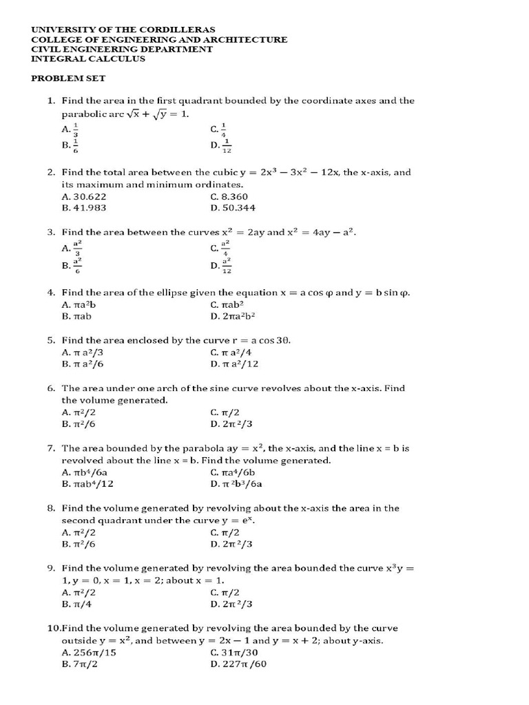 CALC 2 Problem Set | PDF CALC 2 Problem Set | PDF