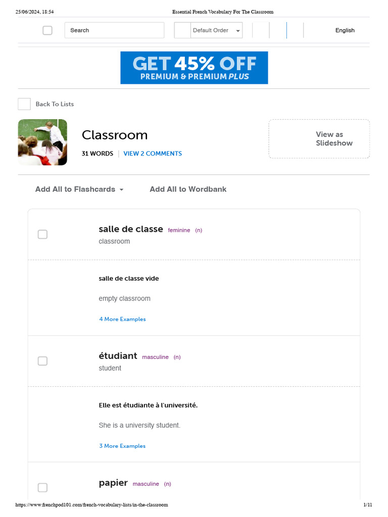 Essential French Classroom Vocabulary | PDF
