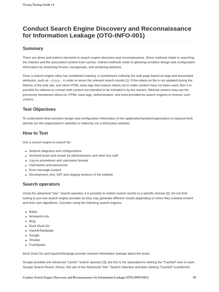 Owasp Testing Guide v4 OTF INFO 001 | PDF | World Wide Web | Internet & Web