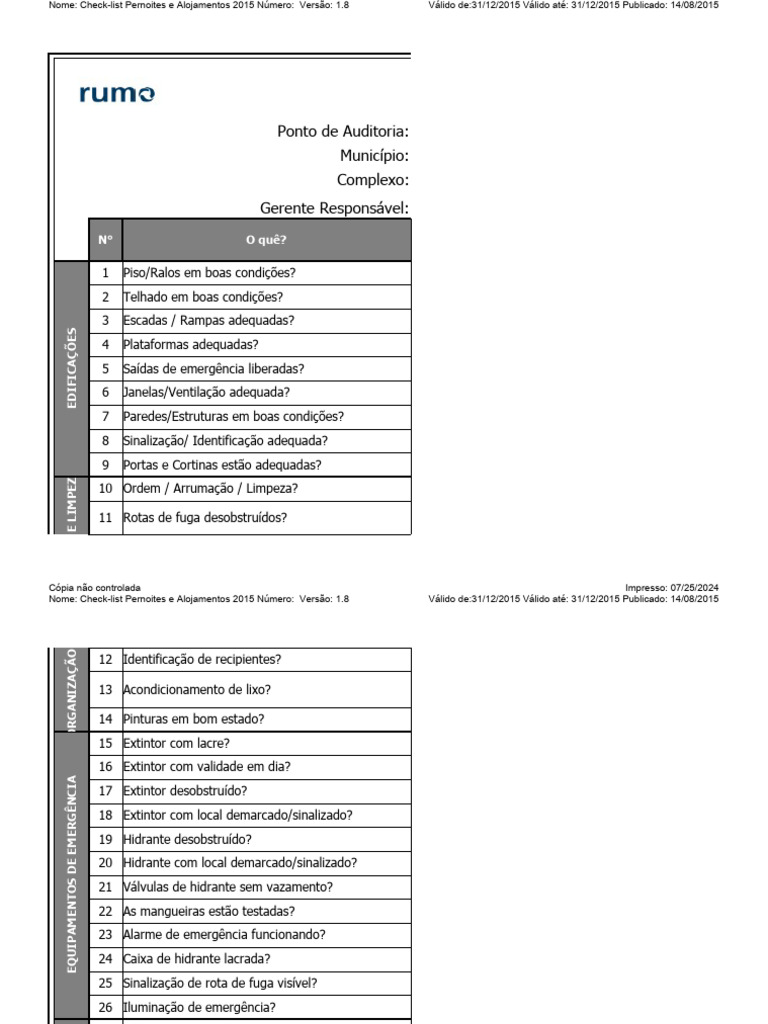 Check-list de Segurança em Alojamentos 2015 | PDF | Casa e Jardim