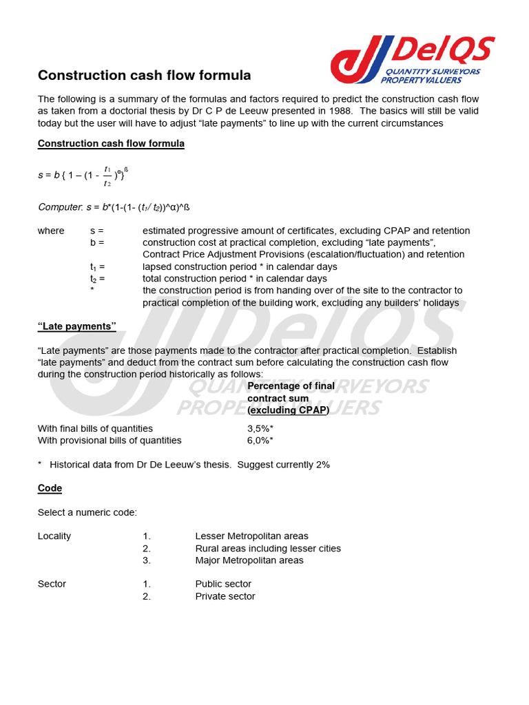 Construction Cash Flow Formula | PDF