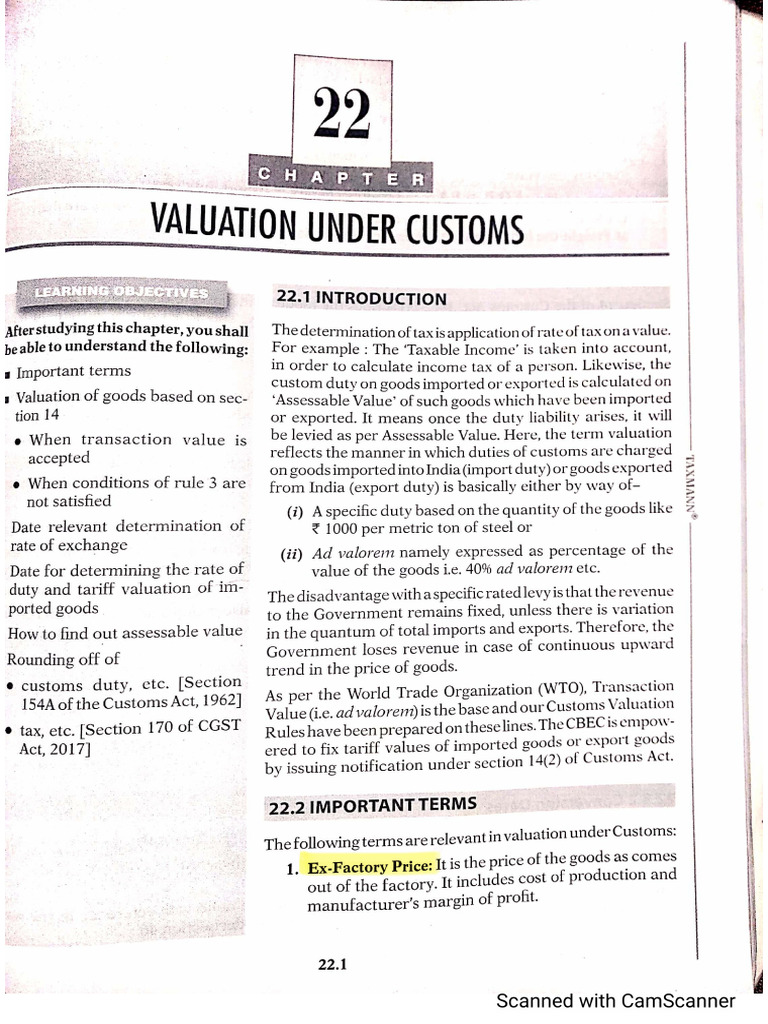 Ch 22, 23, 24 - Valuation Under Customs, Customs Procedure, Baggage and ...
