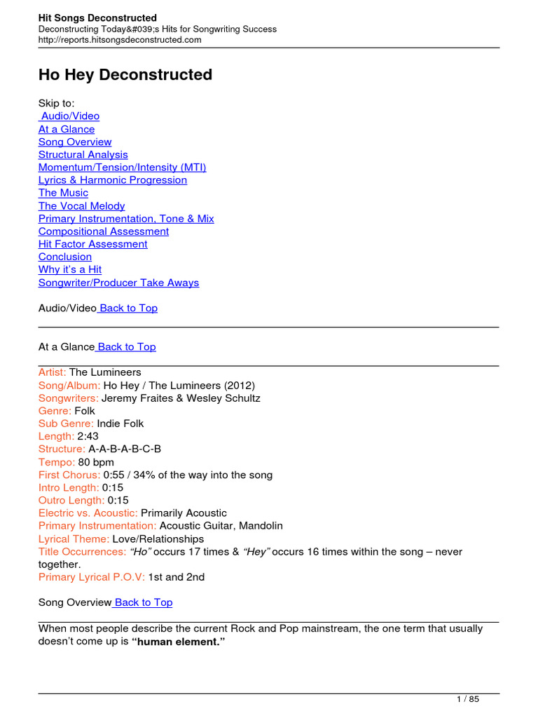 Ho Hey Deconstructed | PDF | Song Structure | Pop Music