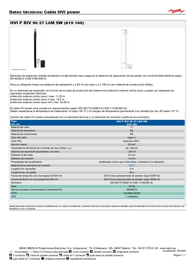 Datos Técnicos: Cable HVI Power HVI P RIV 90 27 L6M SW (819 160) | PDF ...