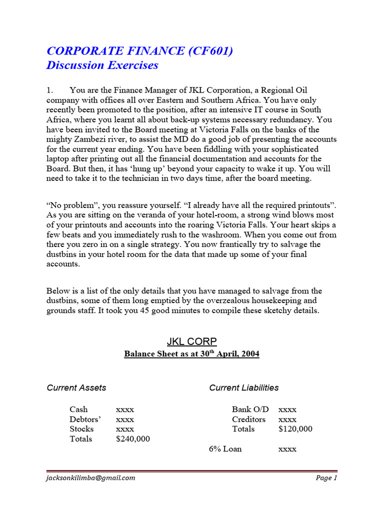 Corporate Finance Discussion Exercises | PDF | Net Present Value | Cost ...